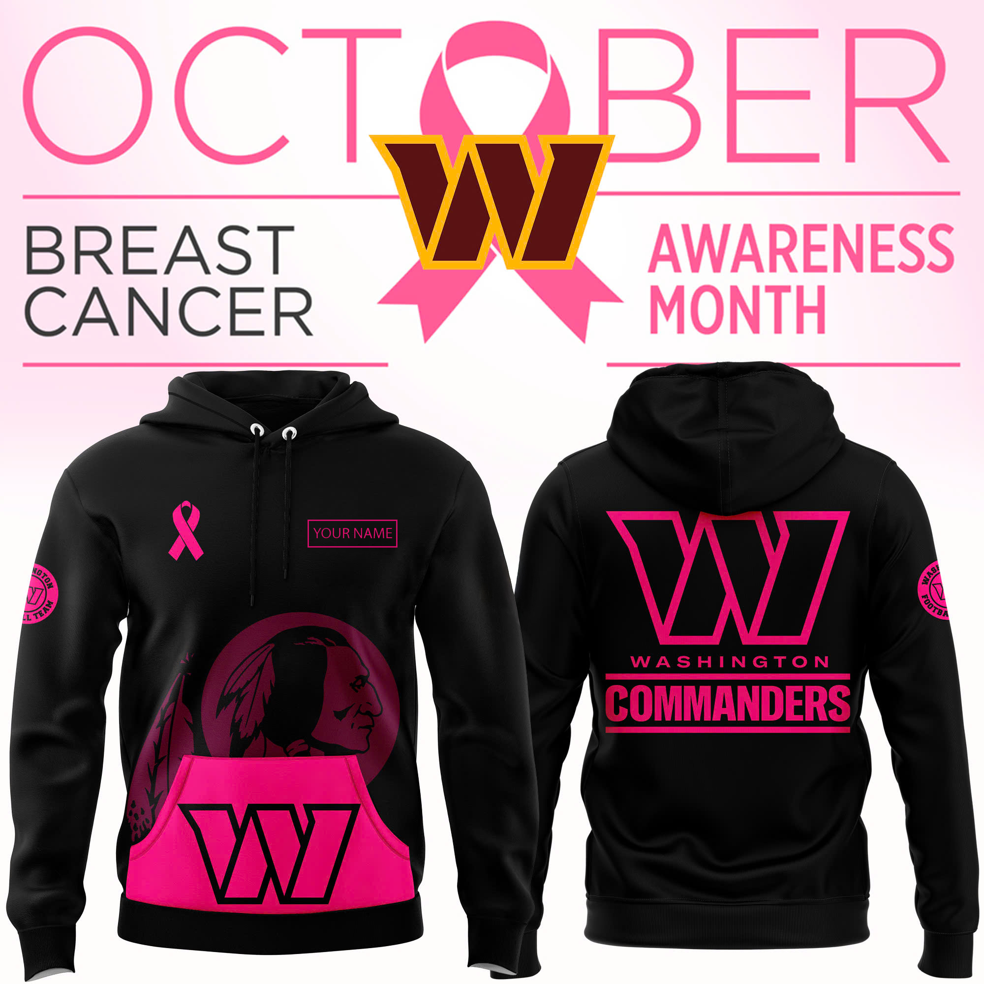 Washington Commanders x Breast Cancer Awareness Special Edition Hoodie ...